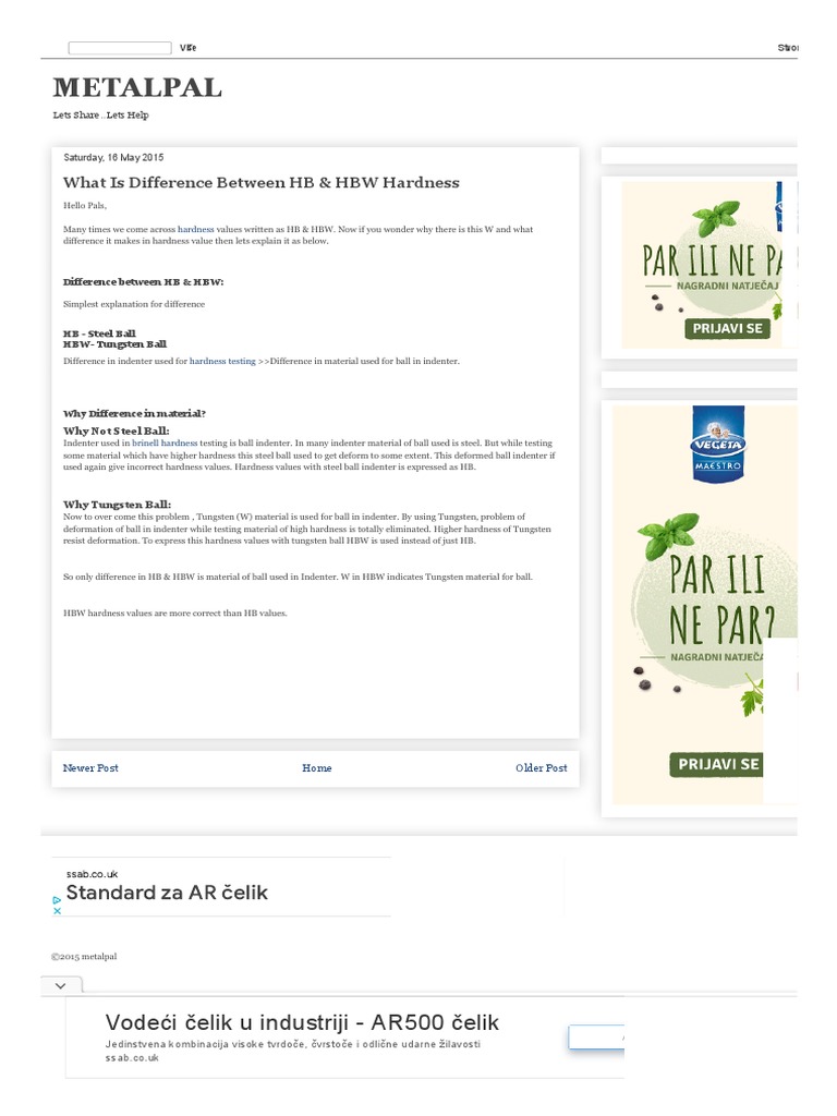 What Is Difference Between HB & HBW Hardness | PDF