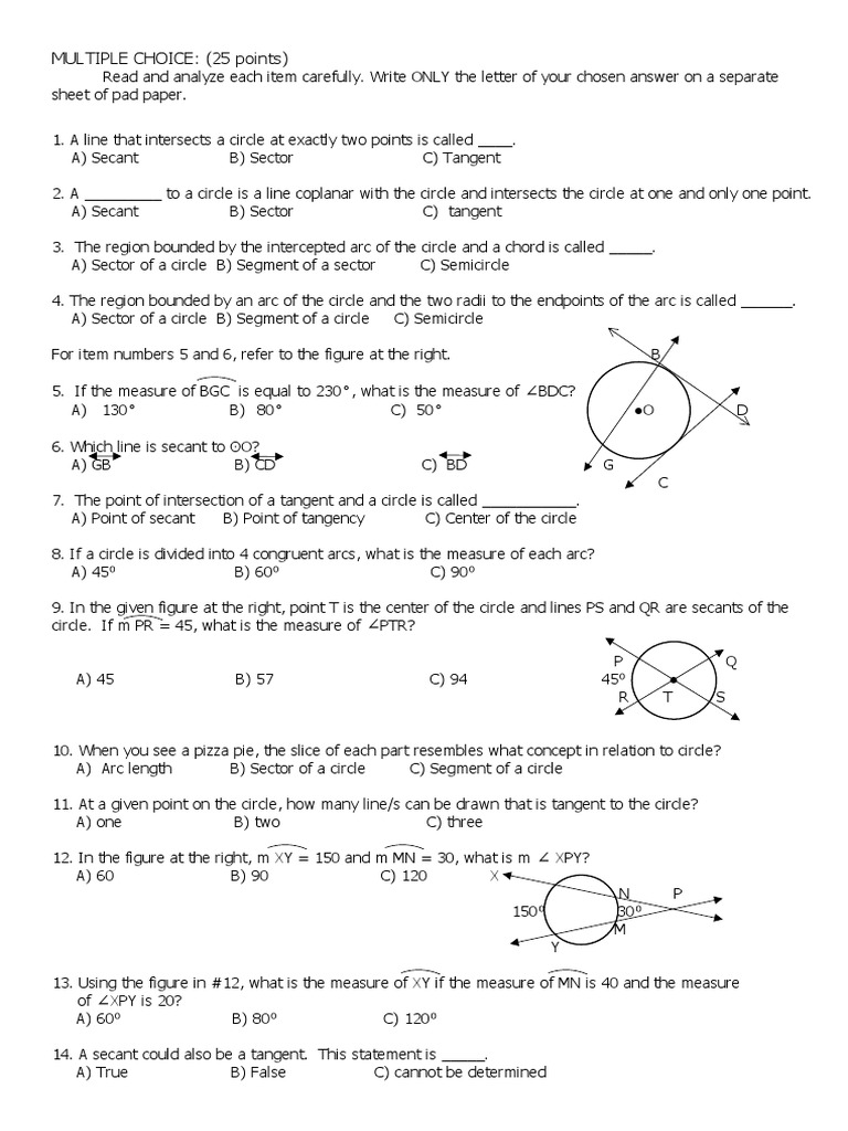 Math 10 Q2 WT3 (No Answers) | PDF | Circle | Angle