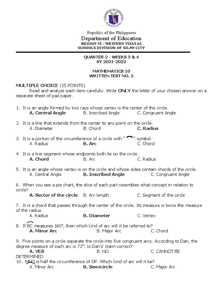 Math G10 Q2 WT 2 | PDF | Circle | Angle