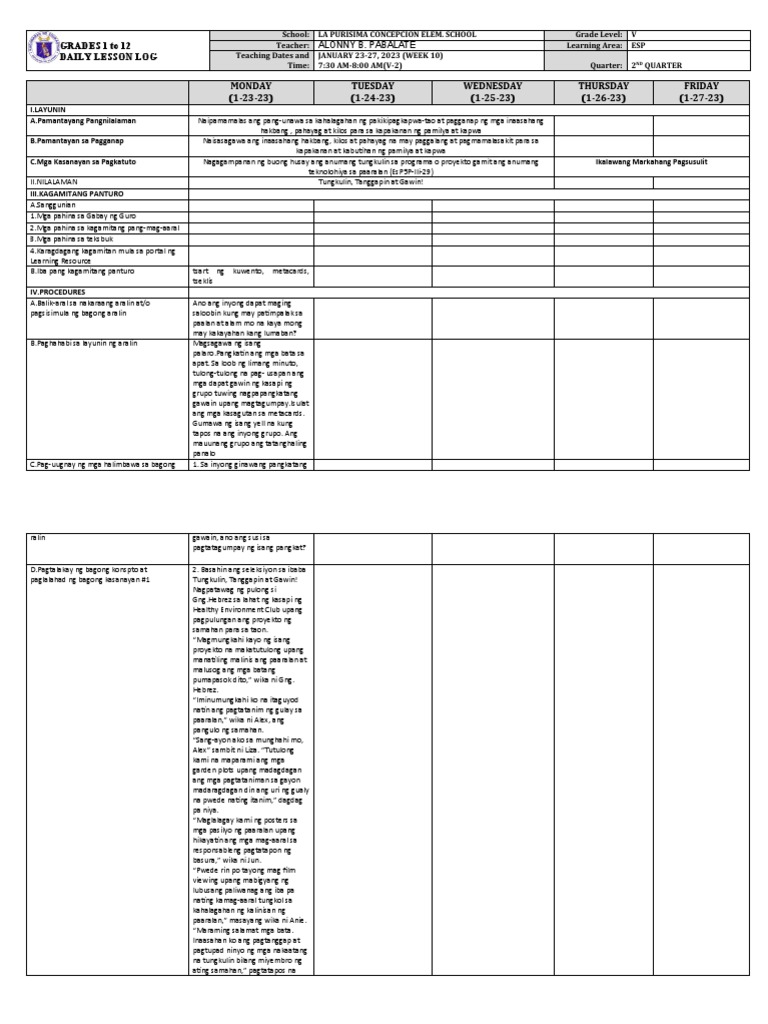 DLL - Esp 5 - Q2 - W10 | PDF