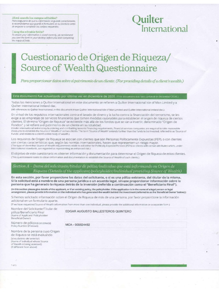 Cuestionario Riqueza Dr. B 1 | PDF