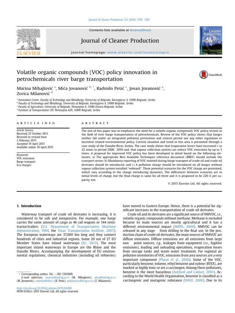 Volatile Organic Compounds (VOC) Policy Innovation in Petrochemicals River Barge Transportation ...