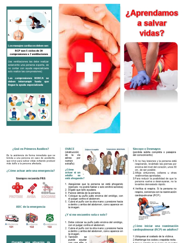 Tríptico de Primeros Auxilios | PDF | Reanimación cardiopulmonar | Emergencias Médicas