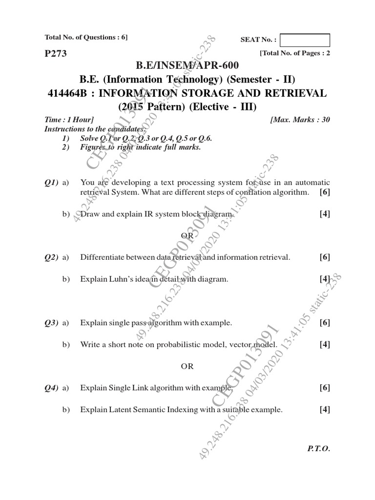 ISR Question Bank | PDF | Information Retrieval | World Wide Web ISR Question Bank | PDF | Information Retrieval | World Wide Web