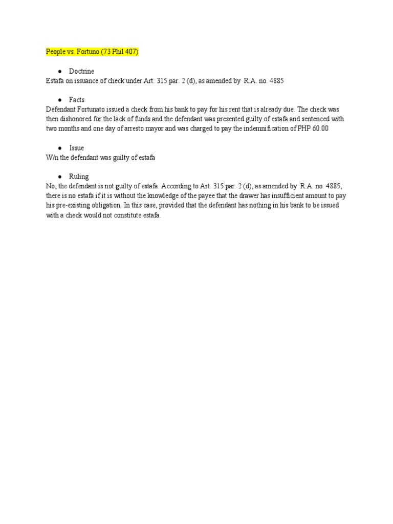 Fortuno Not Guilty of Estafa | PDF | Law