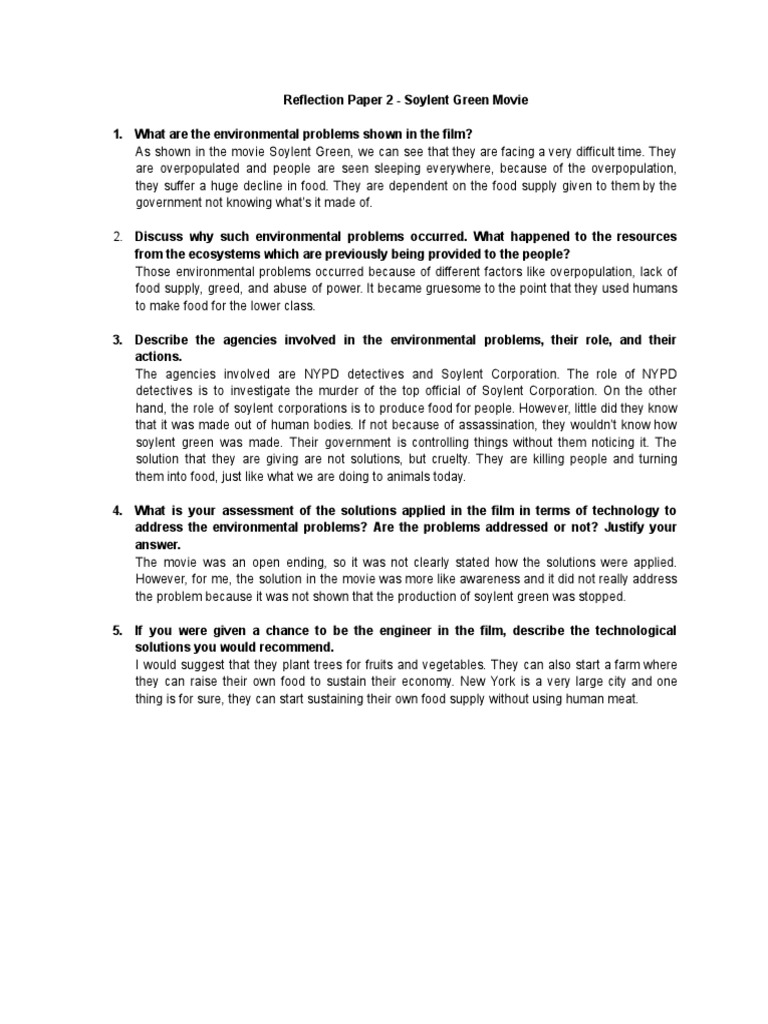Soylent Green: Environmental Reflection | PDF | Social Science | Self ...