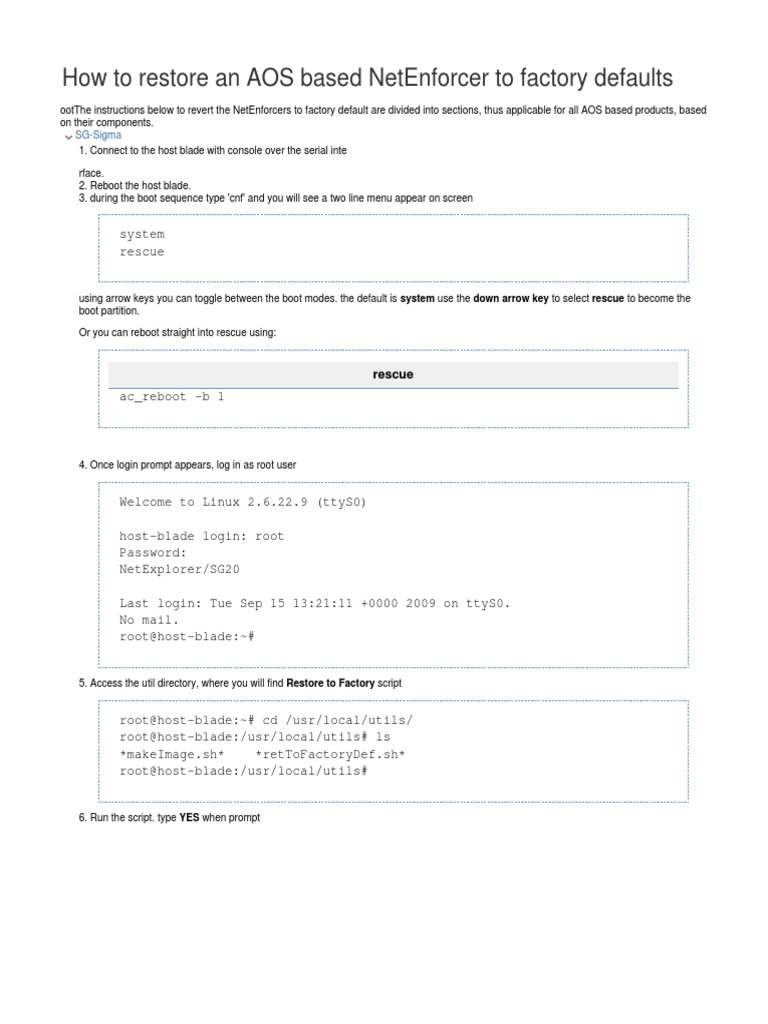 How To Restore An Aos Based Netenforcer To Factory Defaults: Sg-Sigma | PDF | Booting | Command ...