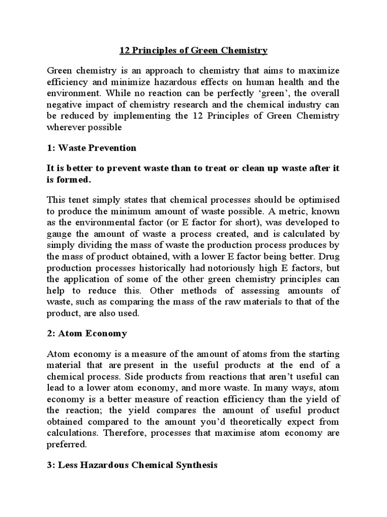 Principles of Green Chemistry | PDF | Green Chemistry | Chemistry