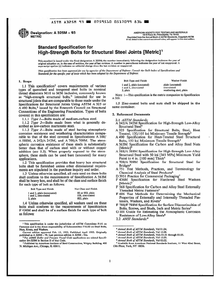 Astm A325 - 95 | PDF