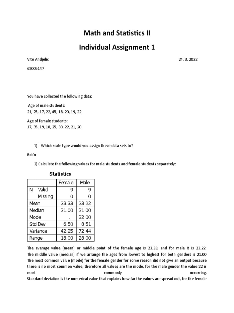 MS2 Assingment 1 Vito Andjelic 62005147 | PDF | Mean | Skewness