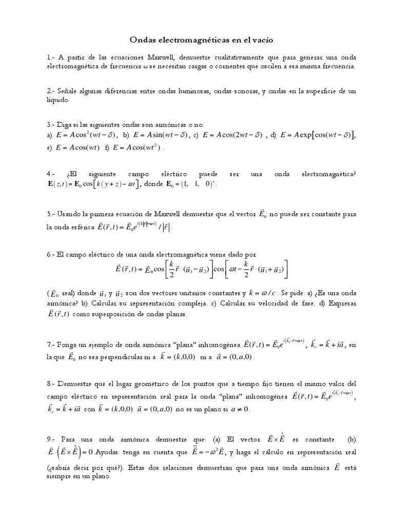 Problemas Ondas Electromagn Ticas en El Vac o | PDF | Polarización (ondas) | Olas