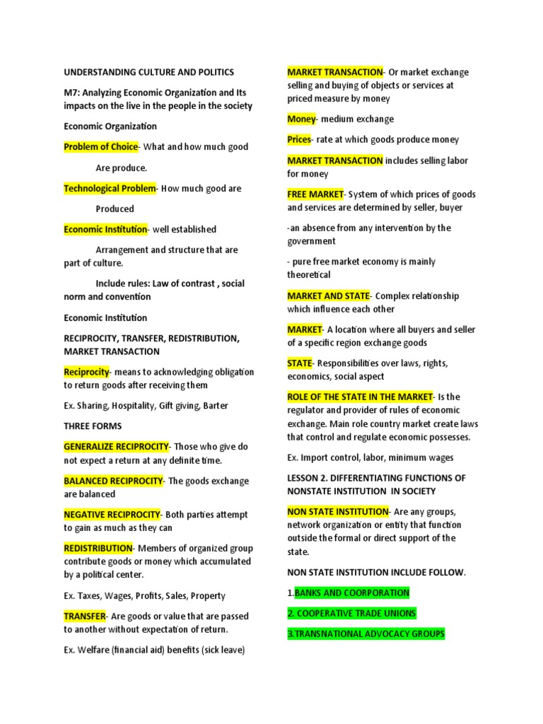 UCSP Quarter 2 Reviewer 1 | PDF | Market (Economics) | Economic Inequality
