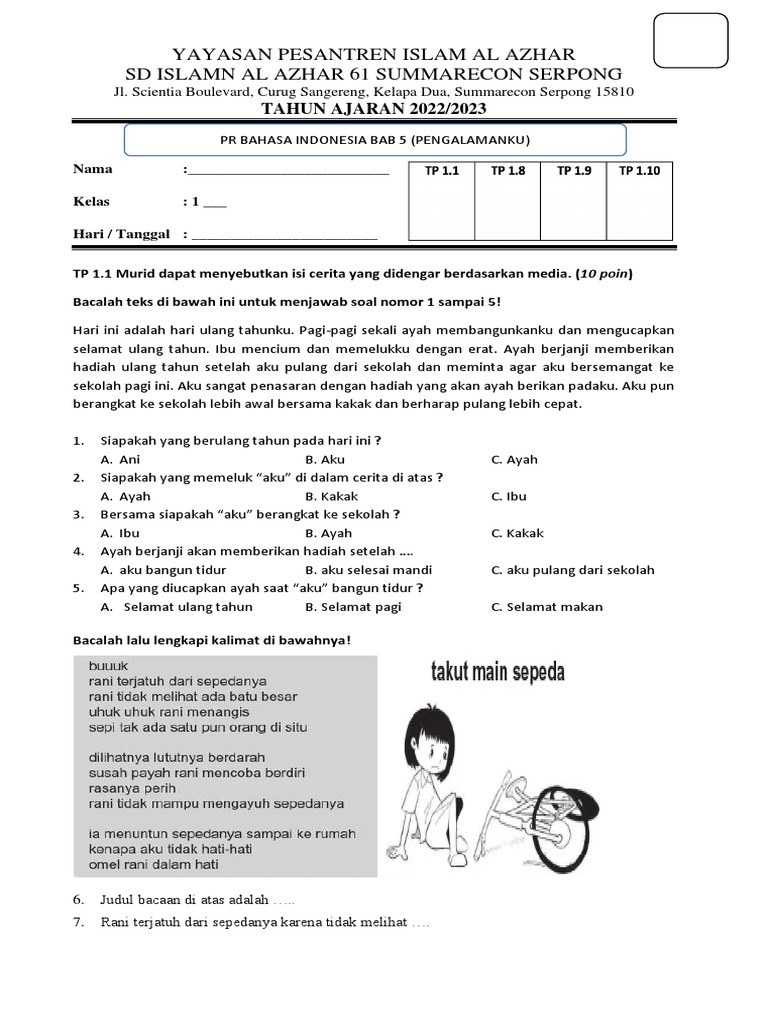 PR Bahasa Indonesia Kelas 1 | PDF