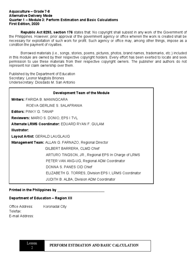 AquacultureModule 3 Week 2 1 Final | PDF | Litre | Foot (Unit)