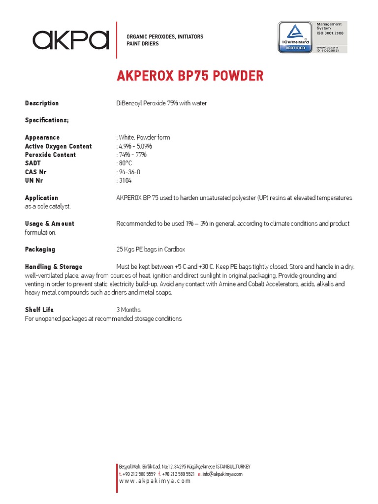 Bpo AKPEROX - BP75 - POWDER - TDS - EN | PDF