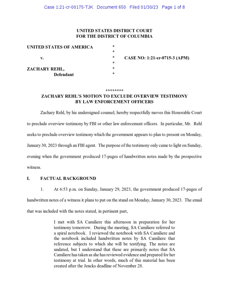 Motion to Exclude Law Enforcement Testimony | PDF | Witness | Testimony