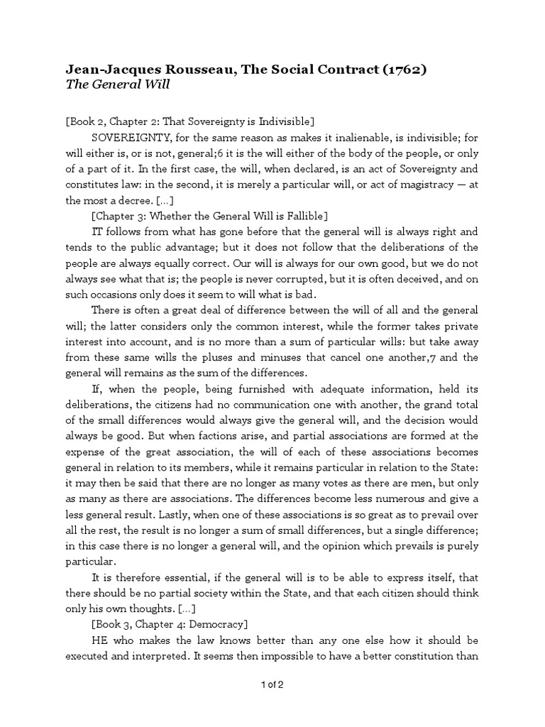 Rousseau's Social Contract and the General Will | PDF | Social ...