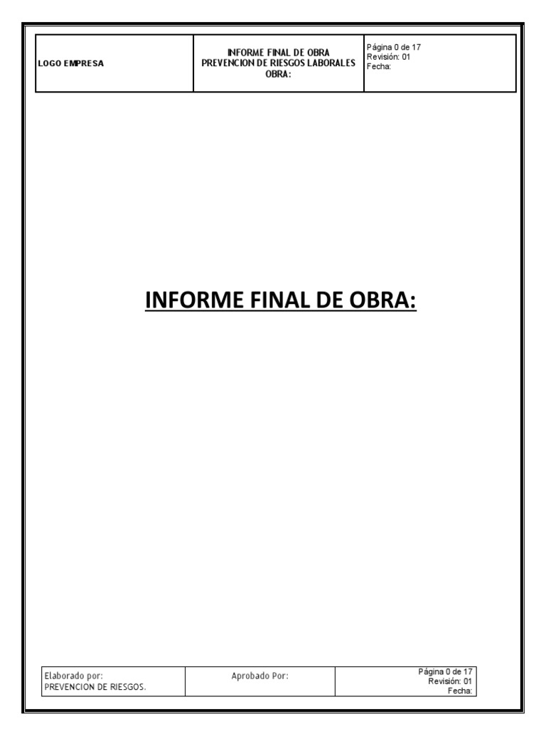 Modelo Informe Final de Prevencion de Riesgos Obra | PDF