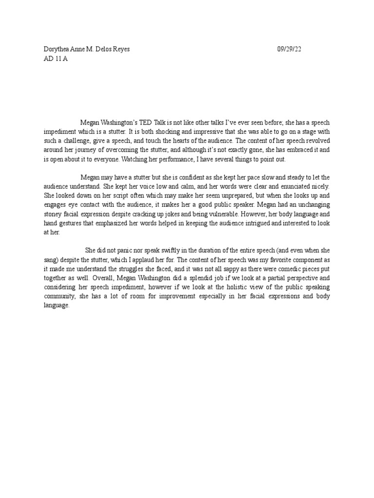 Megan Washington's TED Talk Essay | PDF | Self-Improvement