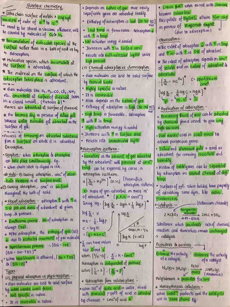 Surface Chemistry - Notes | PDF | Surface Science | Soft Matter