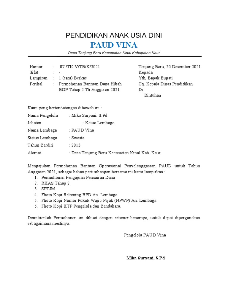 Proposal Paud Vina | PDF