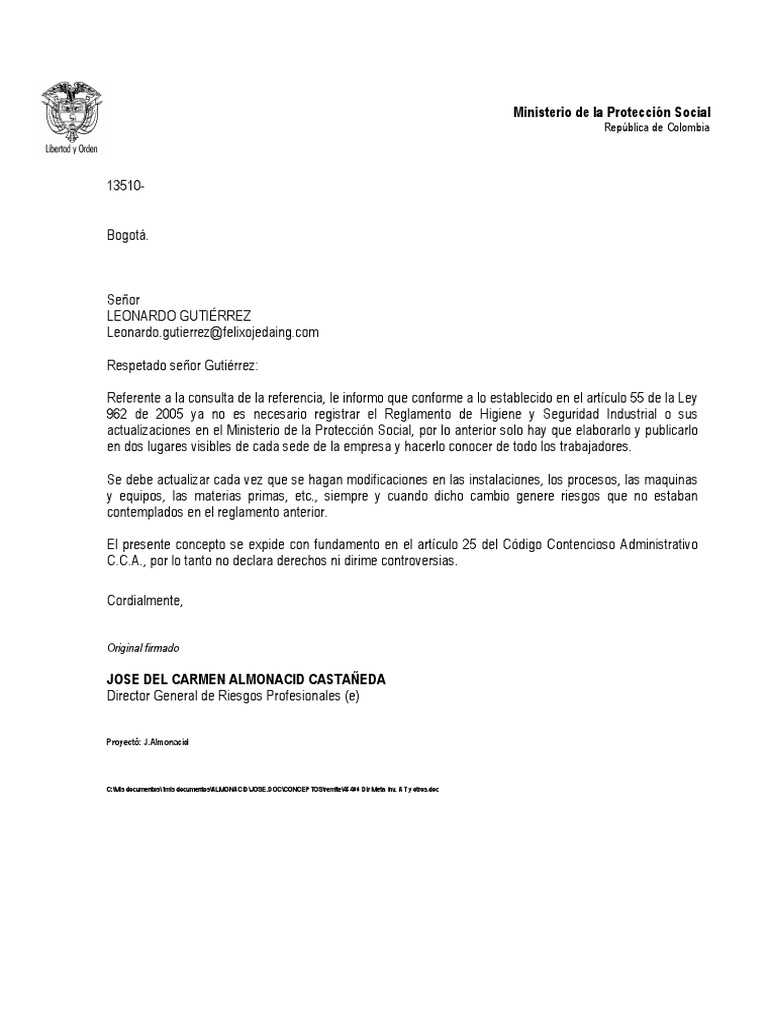 Concepto 26518-Reglamento de Higiene y Seguridad Industrial | PDF