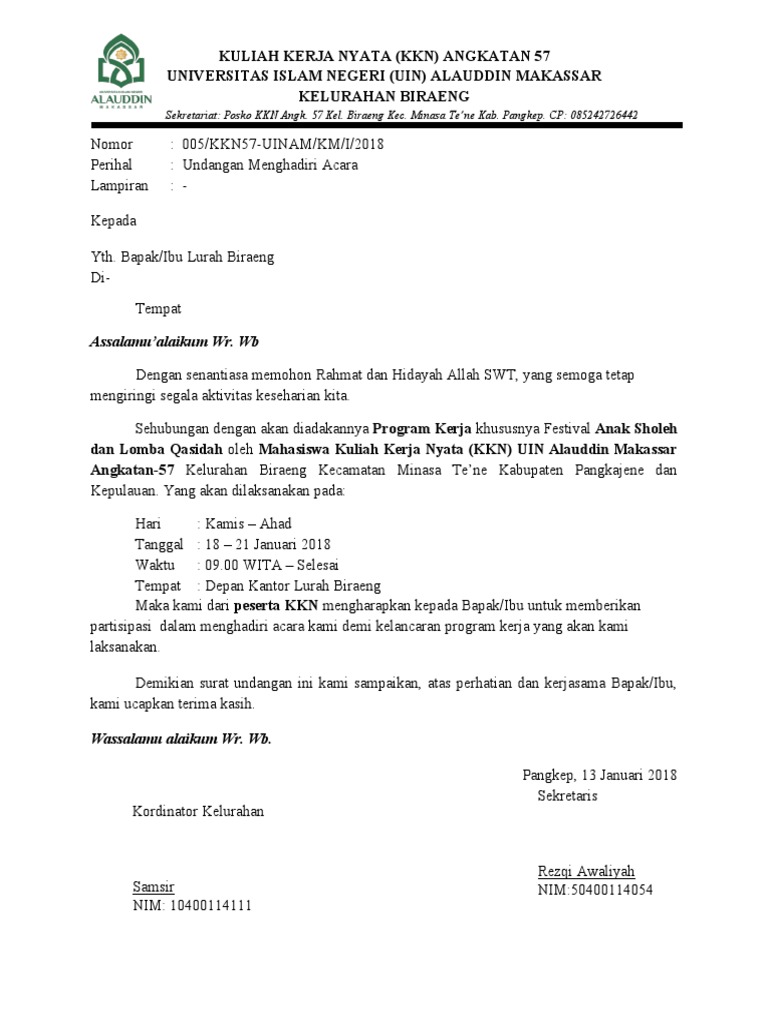 Surat Menghadiri Acara Pdf