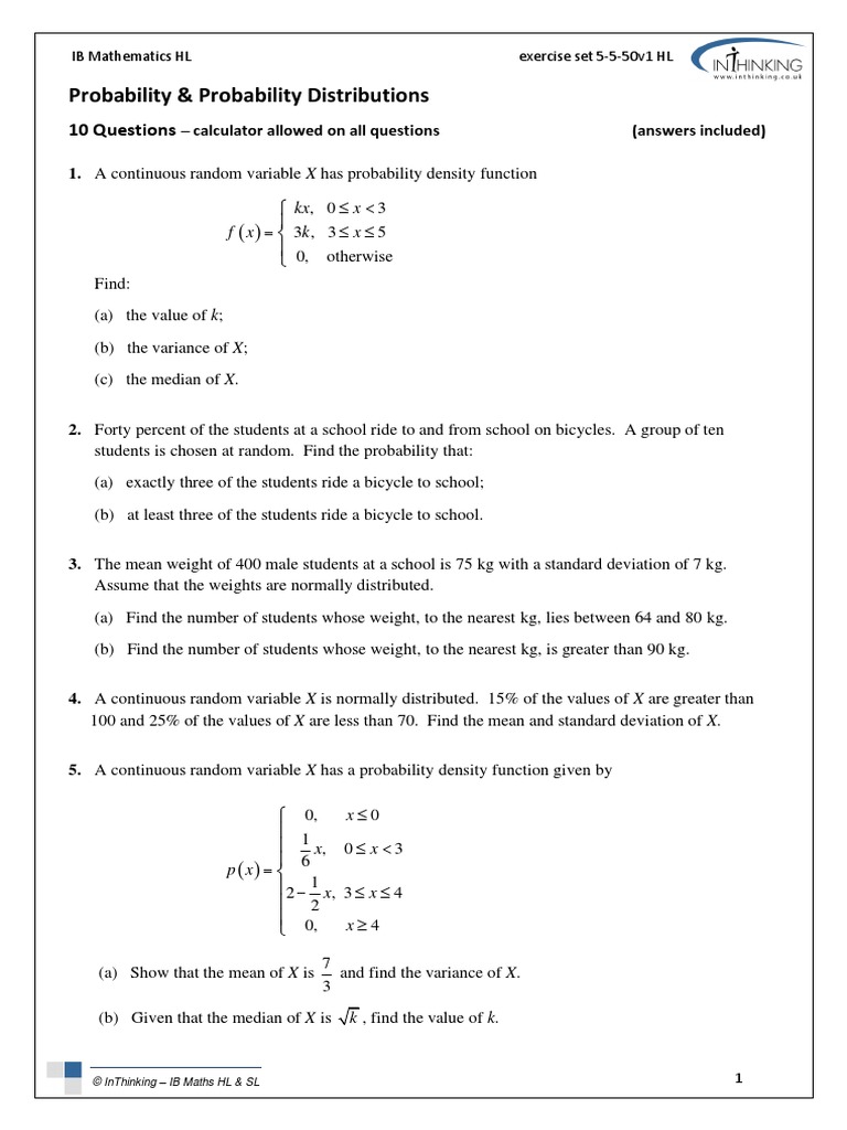 Exs 5-5-50v1 HL Prob-Prob Dist | PDF | Normal Distribution | Probability Distribution