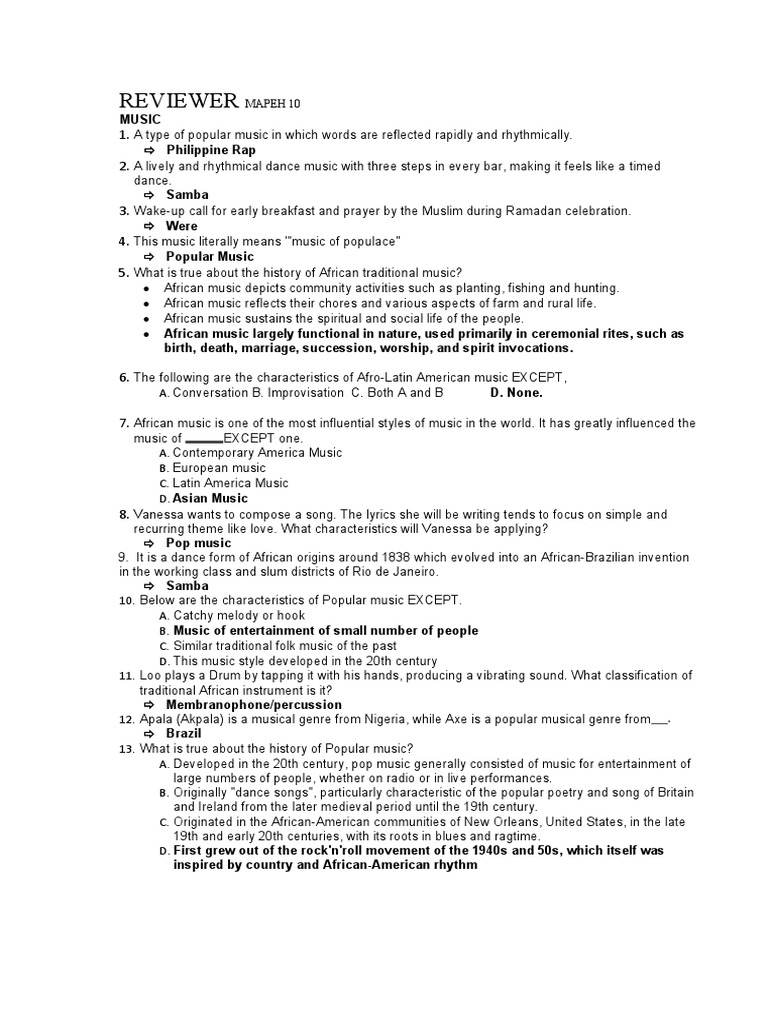 Grade 10 Reviewer in MAPEH | PDF | Physical Fitness