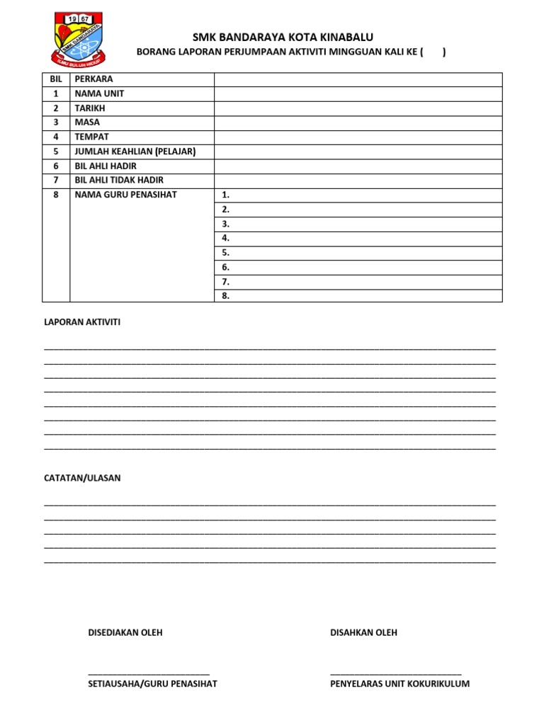 Borang Laporan Perjumpaan Aktiviti Ke | PDF