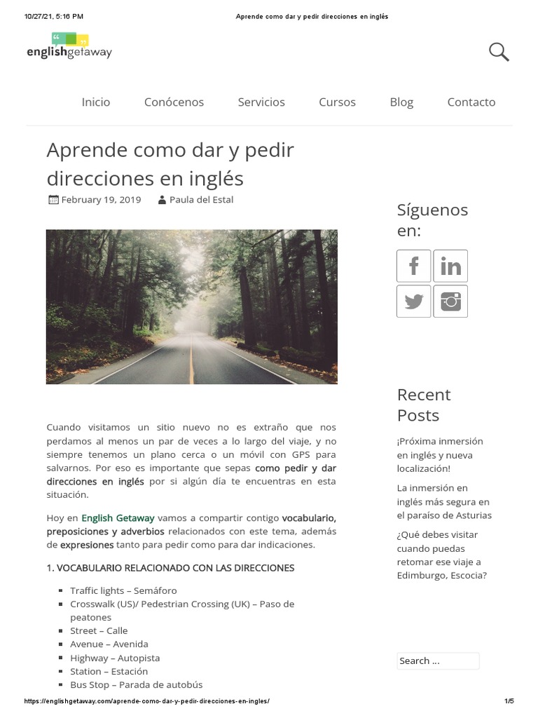 Aprende Como Dar y Pedir Direcciones en Inglés | PDF | Estudios de ...