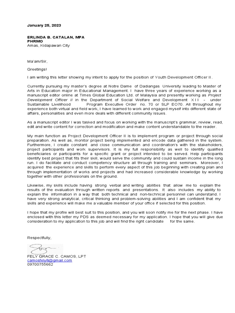 LETTER For Youth Development Officer III | PDF | Cognition | Learning