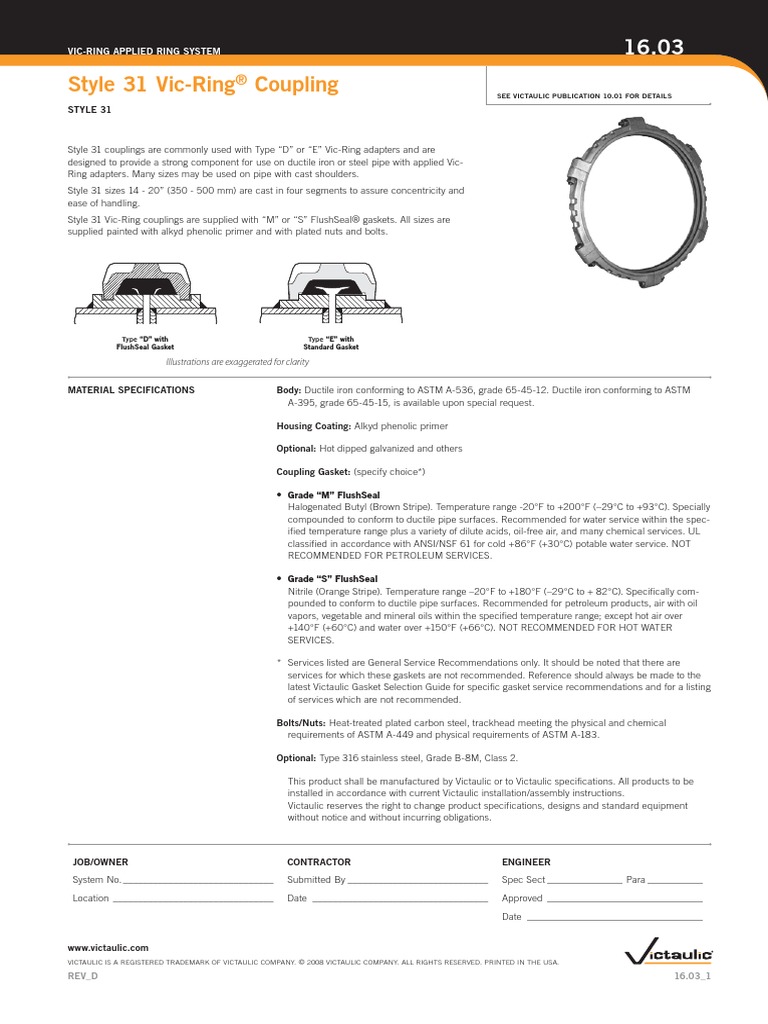 Style 31 Vic-Ring Coupling | PDF | Pipe (Fluid Conveyance) | Screw