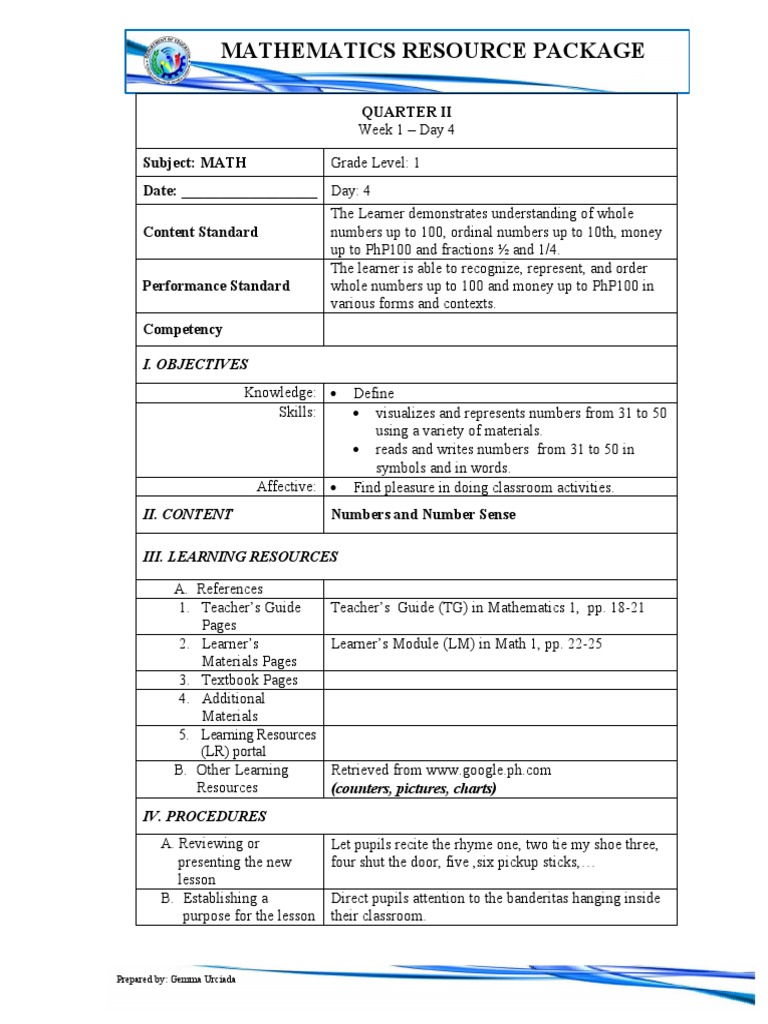 Math1 q1 Week1 Day4 | PDF | Learning | Teachers
