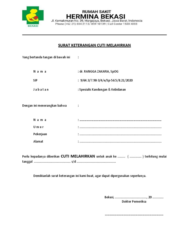 Surat Keterangan Cuti Melahirkan | PDF
