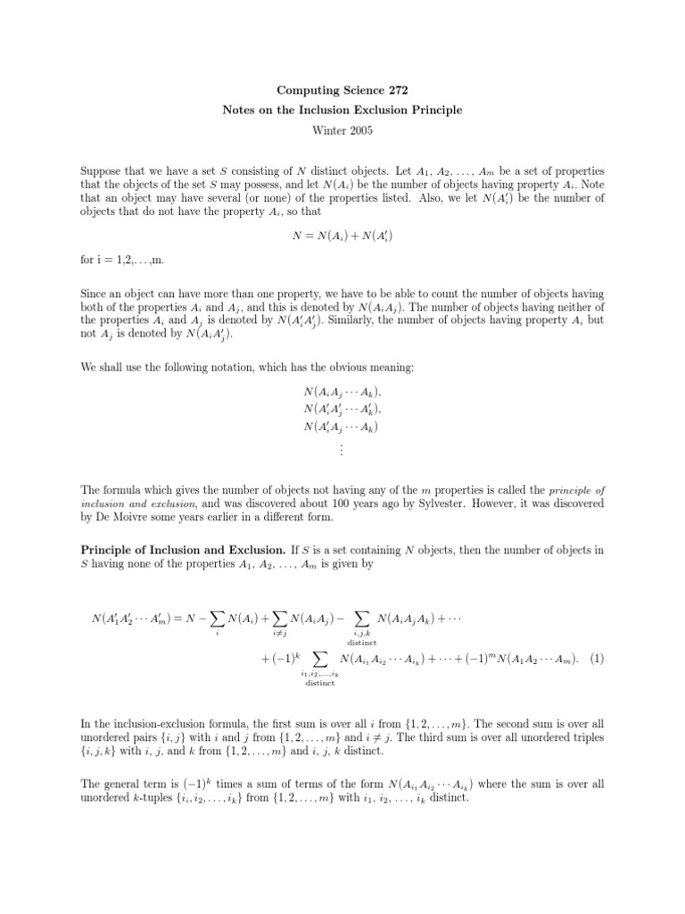 Inclusion Exclusion Principle Notes | PDF | Function (Mathematics ...