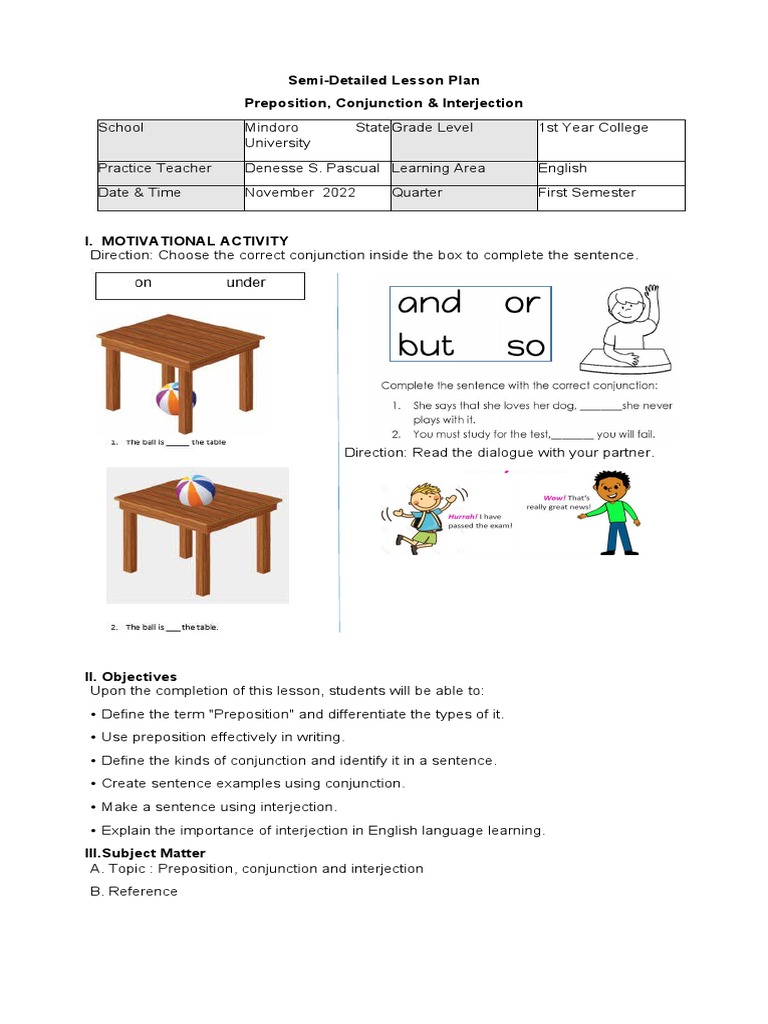 Semi-Detailed Lesson Plan in English - Preposition | PDF | Preposition ...