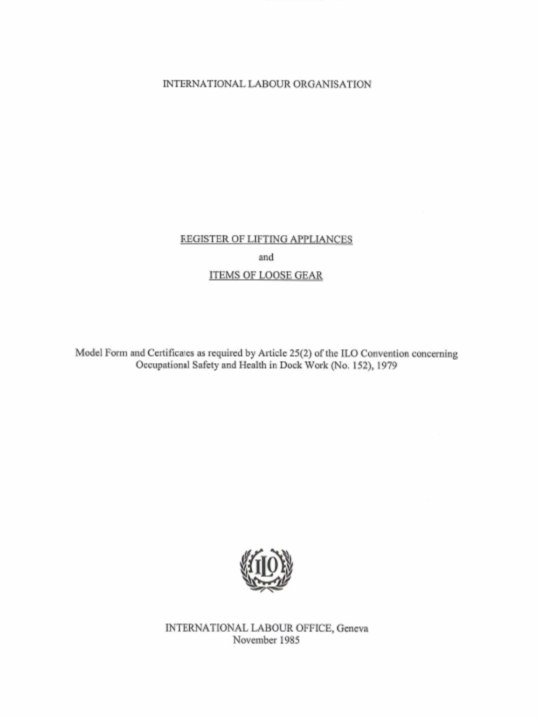 ILO No 152 Rigister of Lifting Appliance & Item Og Loose Gear | PDF