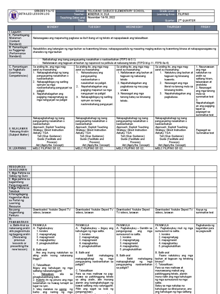 Filipino 5 Q2 WK2 | PDF