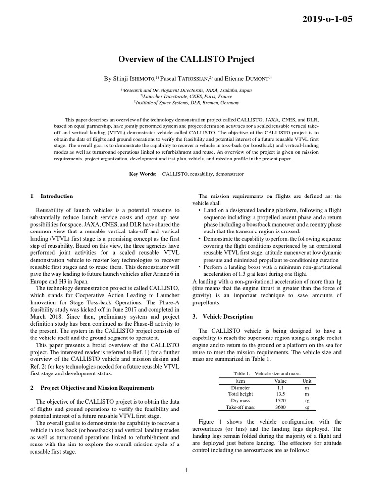 Overview of The CALLISTO Project | PDF | Reusable Launch System ...