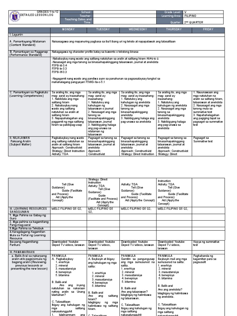 Filipino 5 Q2 WK1 | PDF
