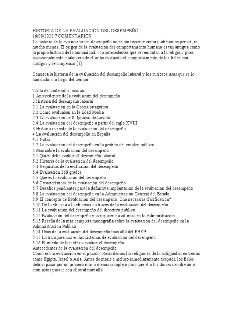 Historia de La Evaluación Del Desempeño | PDF | Evaluación | Los Estados Unidos