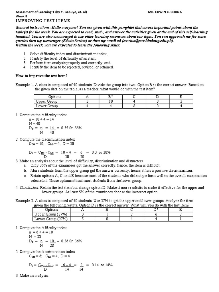 AL1 Week 8 | PDF | Test (Assessment) | Multiple Choice