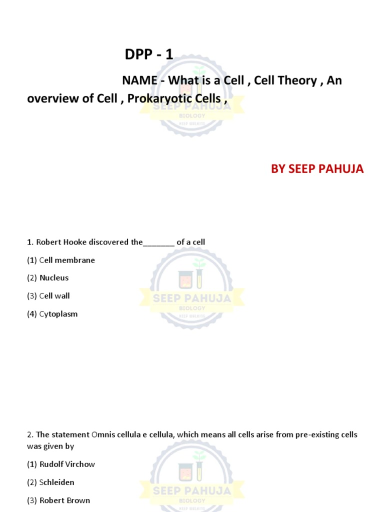 DPP 1 Cell Biology | PDF