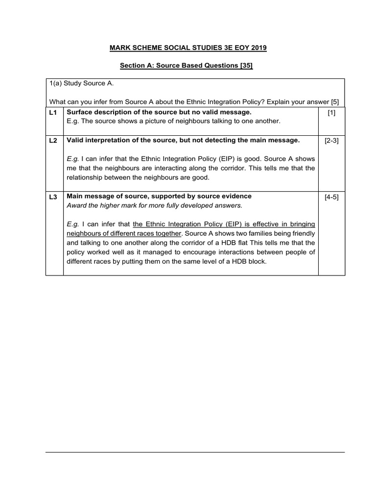 3EXP 2019 EOY SS SBQ SRQ Answer Scheme | PDF | Singapore | World Politics