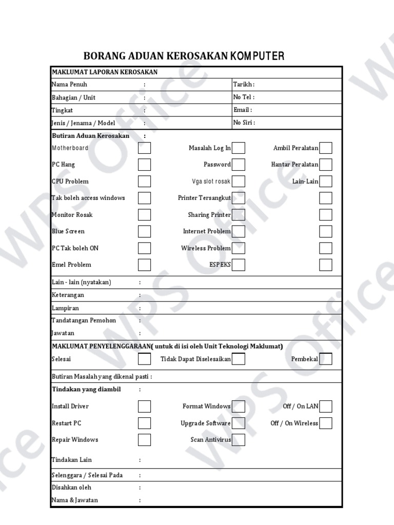 Borang Aduan Kerosakan Peralatan Ict Insert Watermark | PDF