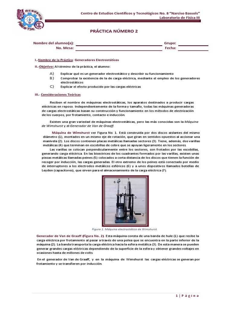 Práctica 2 Física III v2 | PDF | Electrostática | Generador eléctrico