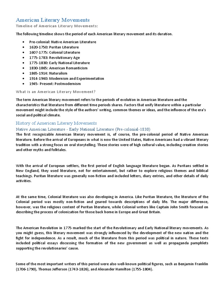 American Literary Movements | PDF | American Literature | Romanticism