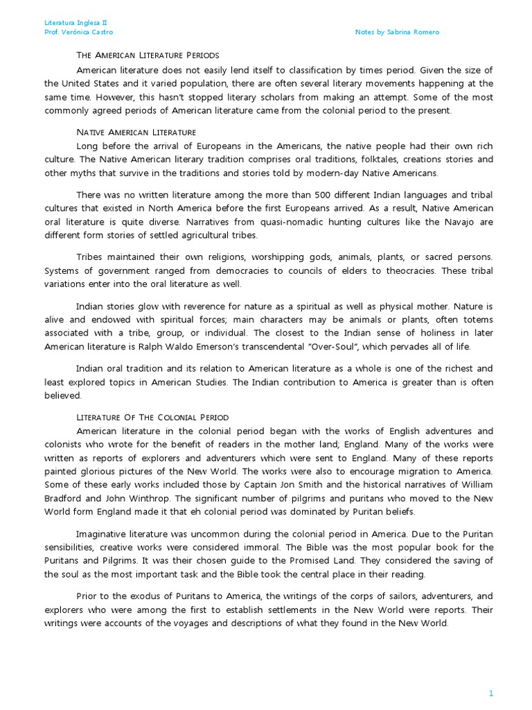 Apuntes by Me - The American Literature Periods | PDF ...