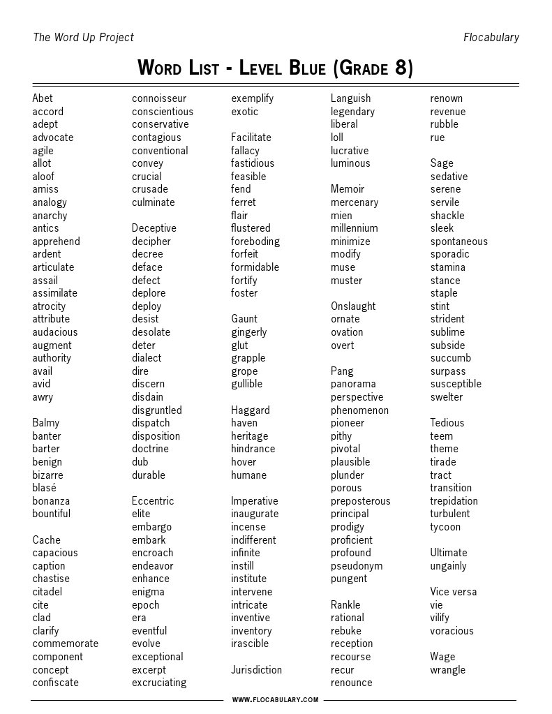 Word Up Blue Word List8th | PDF